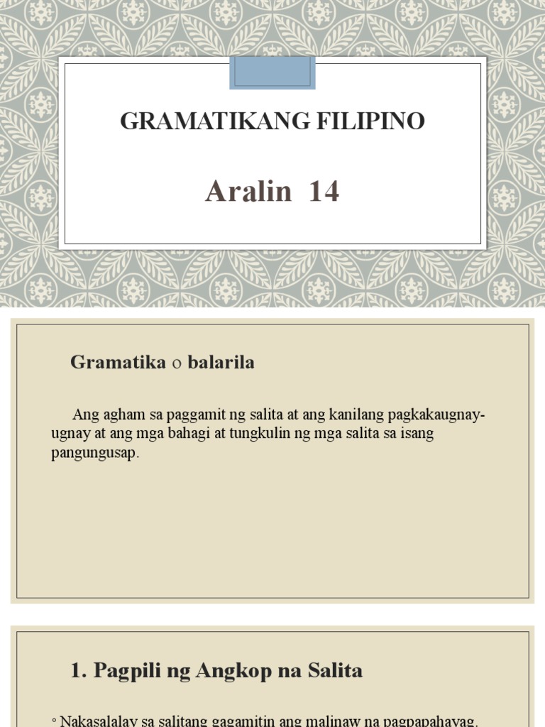 Aralin 14 Gramatikang Filipino | PDF