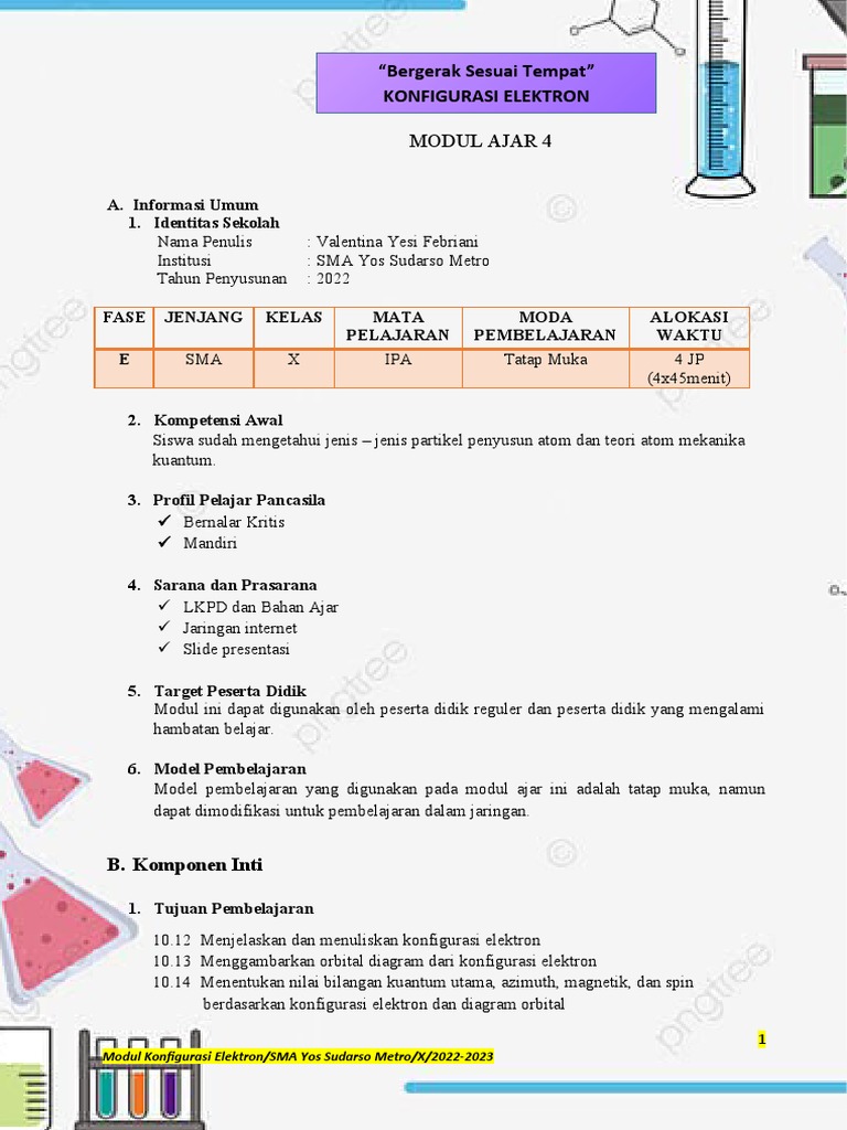 Modul Ajar_Kimia_SMA_Bab 5 Part 3 (Konfigurasi Elektron) | PDF