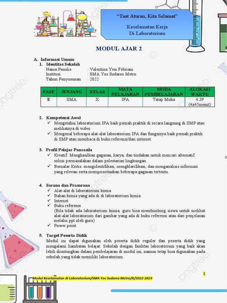 Modul Ajar - Kimia - SMA - Bab 5 Part 1 (Keselamatan Laboratorium) | PDF | Karier & Perkembangan ...