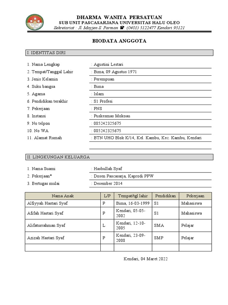 Form Data Anggota | PDF