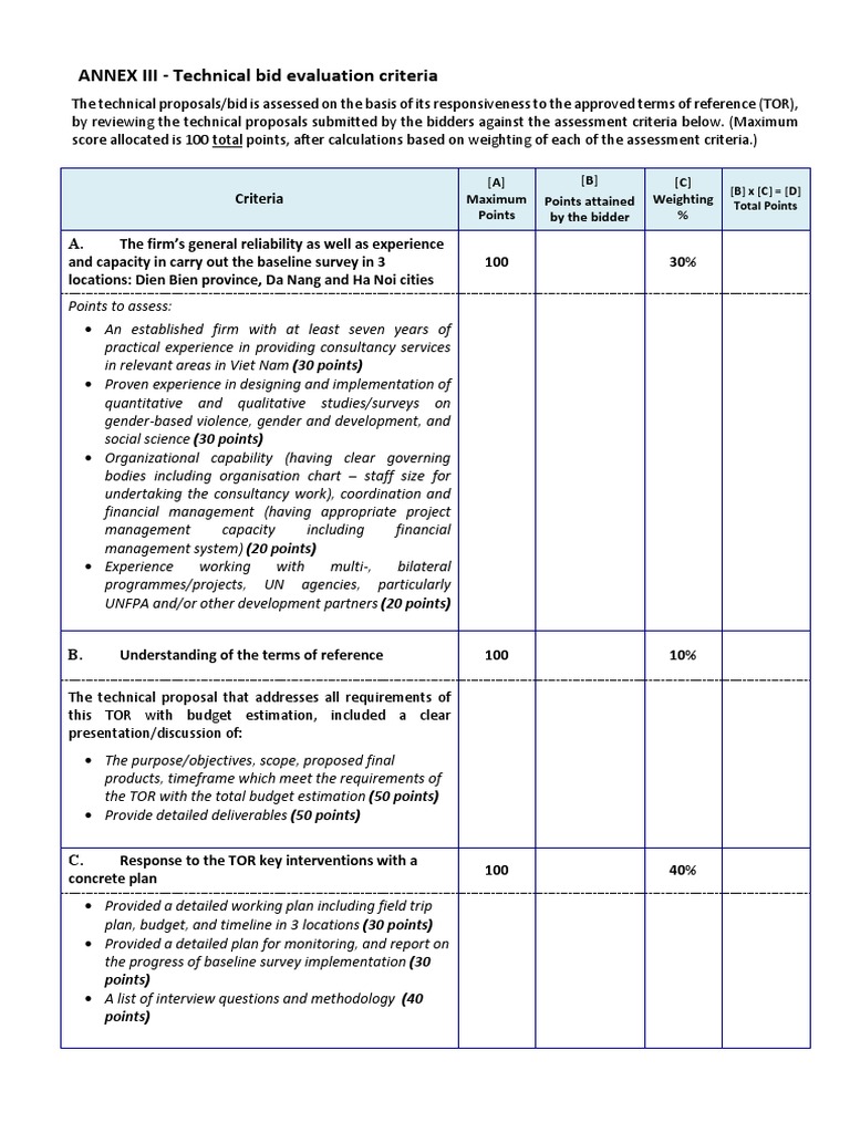 Technical Bid Evaluation Criteria | PDF | Art