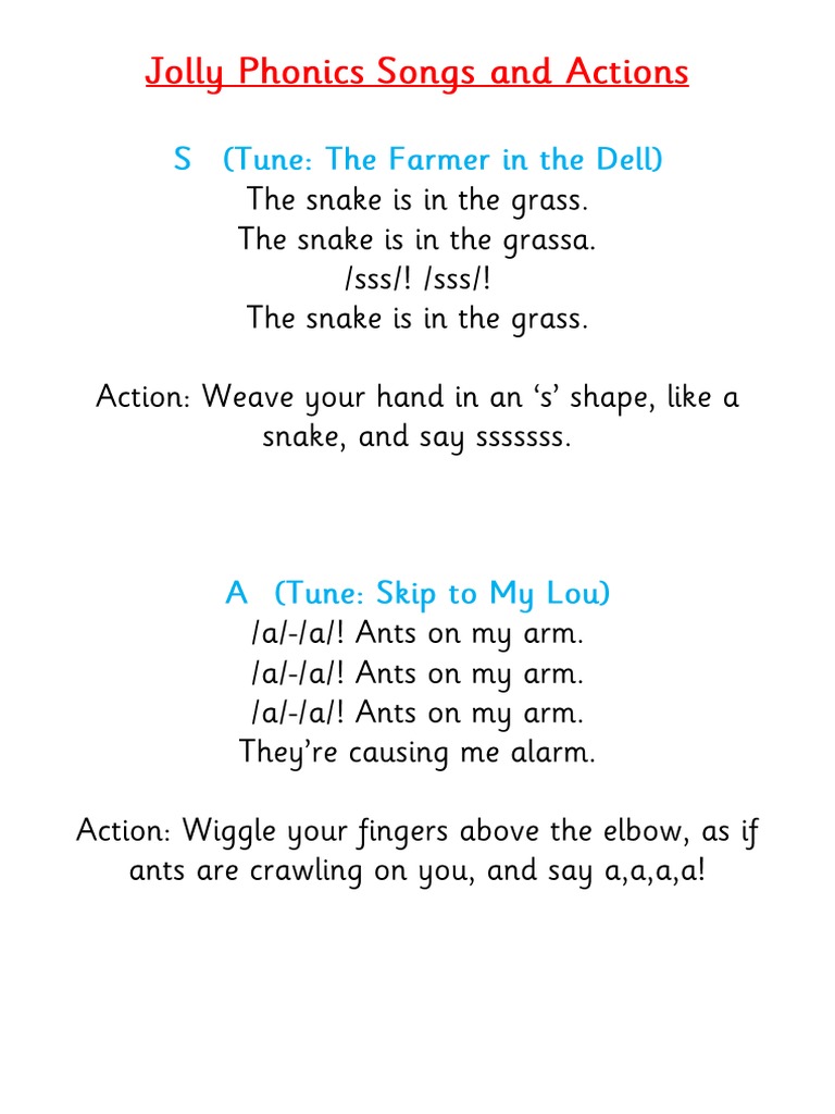 Jolly Phonics Songs and Actions | PDF