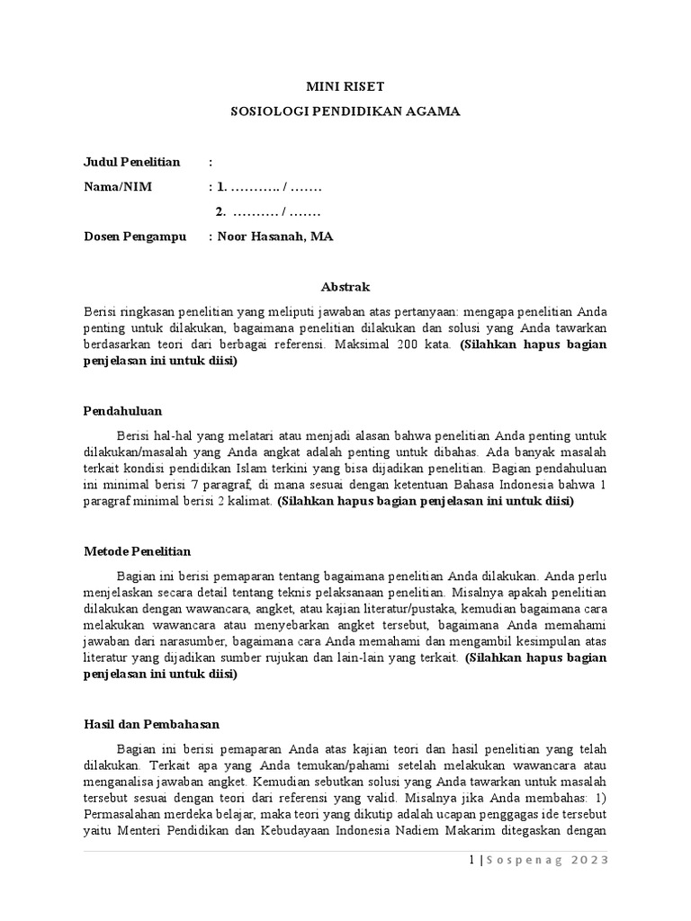 Contoh Jurnal Mini Riset Pendidikan | PDF | Karier & Perkembangan