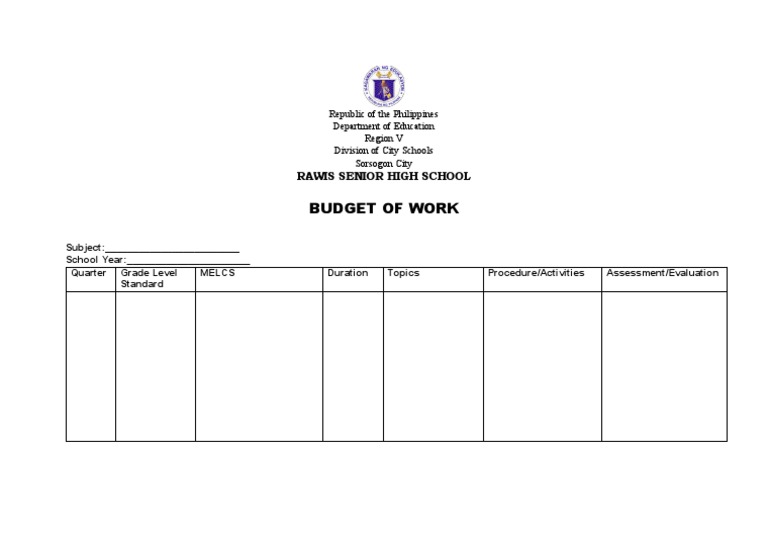 Budget of Work Template | PDF