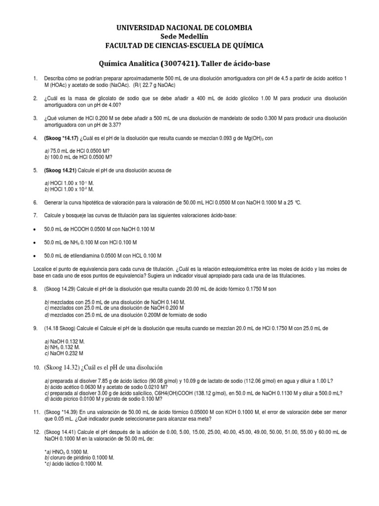 03 Taller de Ácido-Base 202201 | PDF