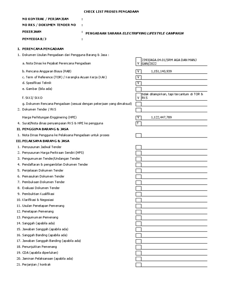Ceklist Usulan Pengadaan | PDF