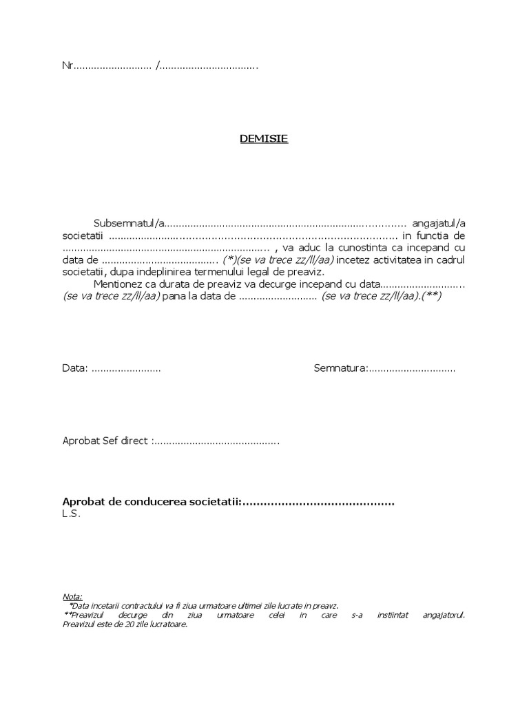 Cerere Demisie - Model | PDF