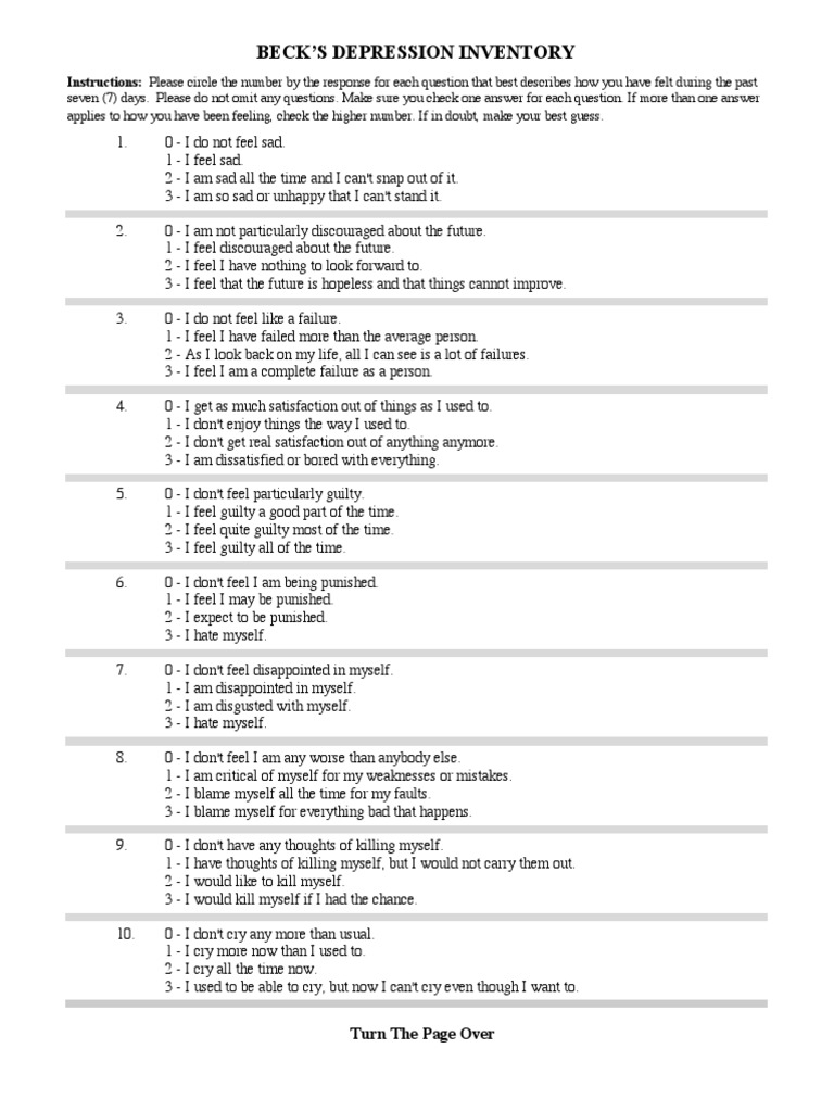BDI New Beck Anxiety Scale | PDF