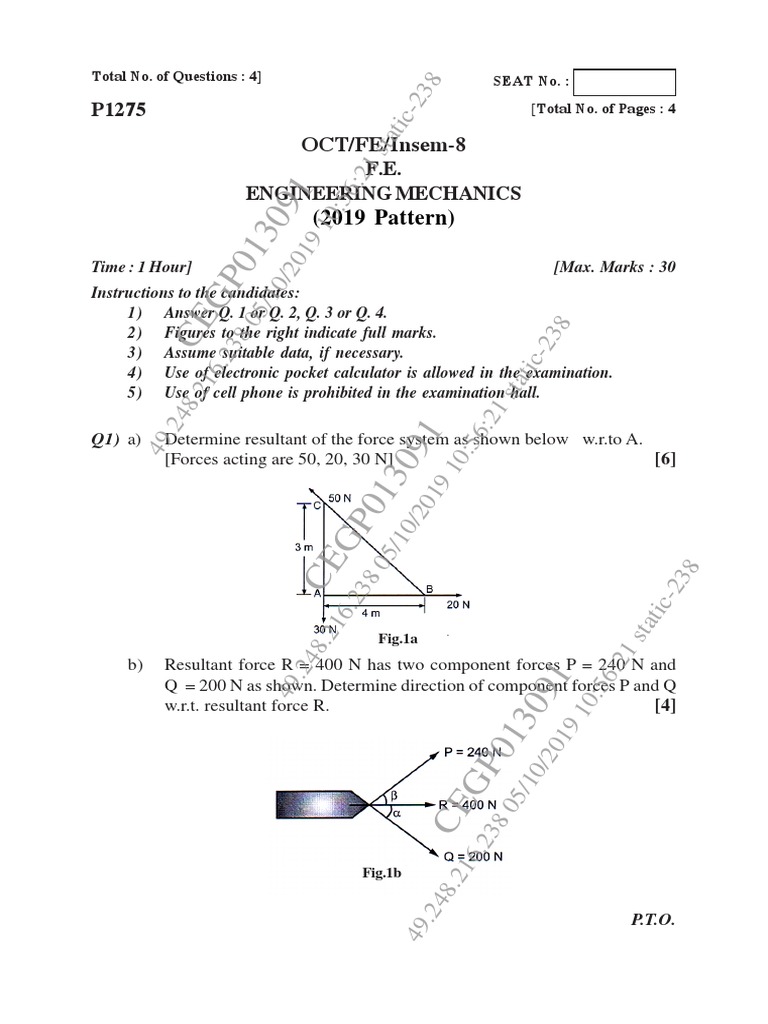 Mechanics Sem 2 Insem 2019 | PDF