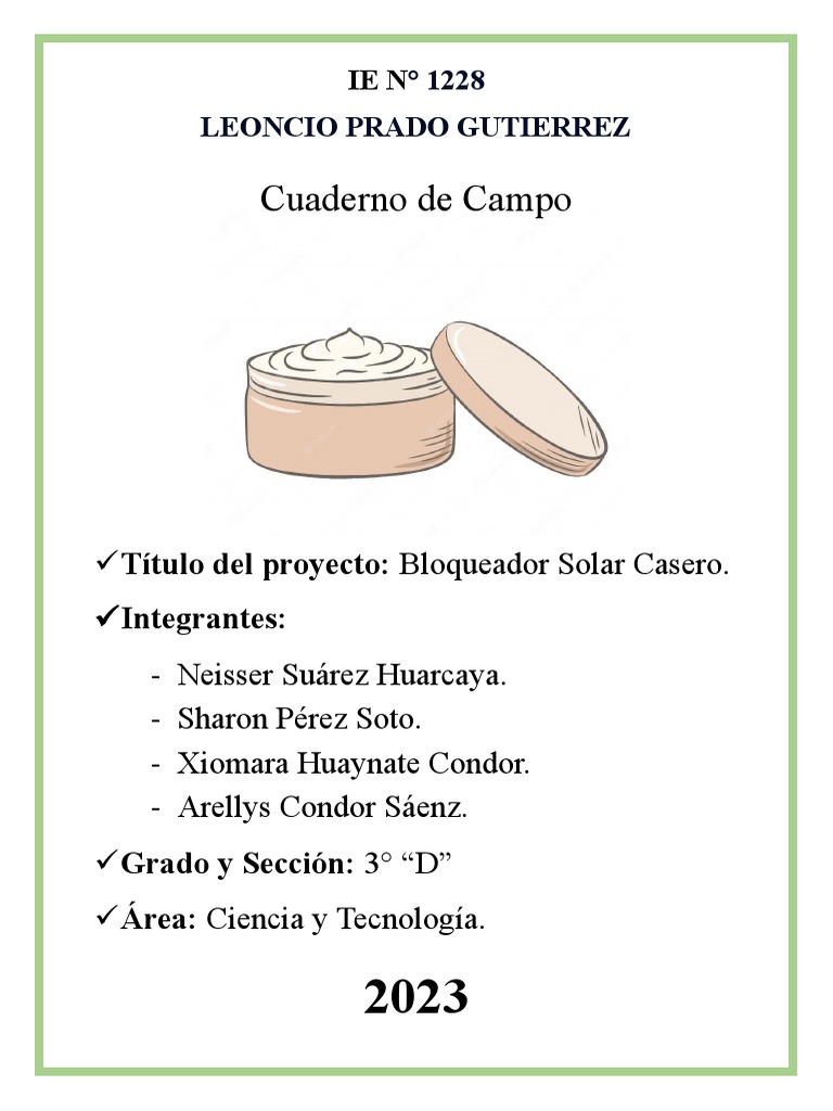 Bloqueador Solar Casero: Proyecto 2023 | PDF | Hogar, jardinería y ...