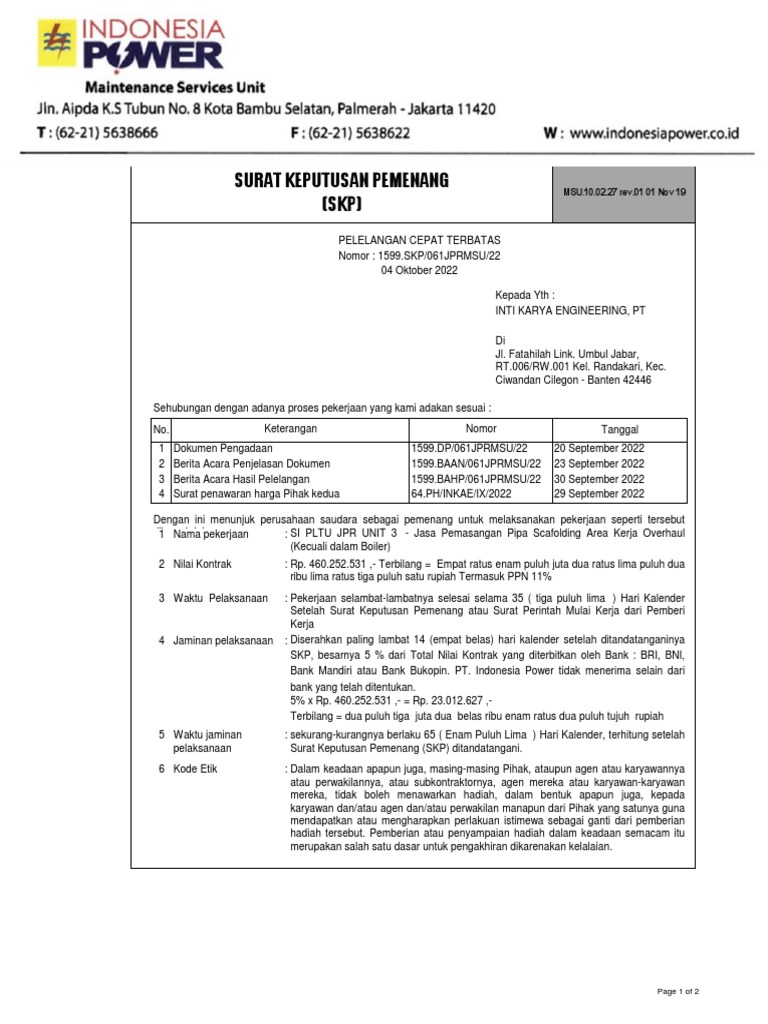 1599-SKP SI PLTU JPR UNIT 3 SI PLTU JPR UNIT 3 - Jasa Pemasangan Pipa Scafolding Area Kerja ...