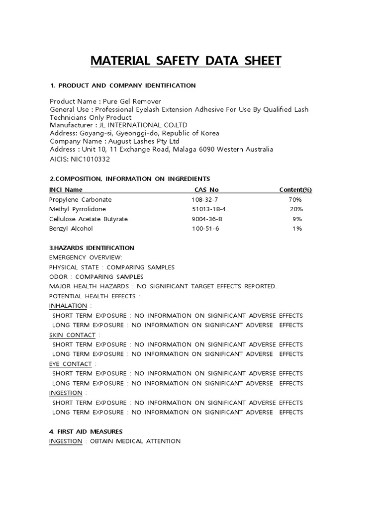 MSDS Pure Gel Remover | PDF