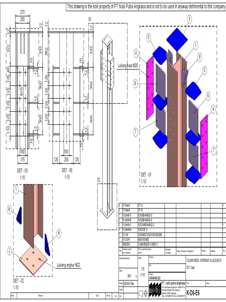 1 20 1 10 Column Hb250 Koordinat A1 A2 D6 E6 F6 Qty 5 Set 389