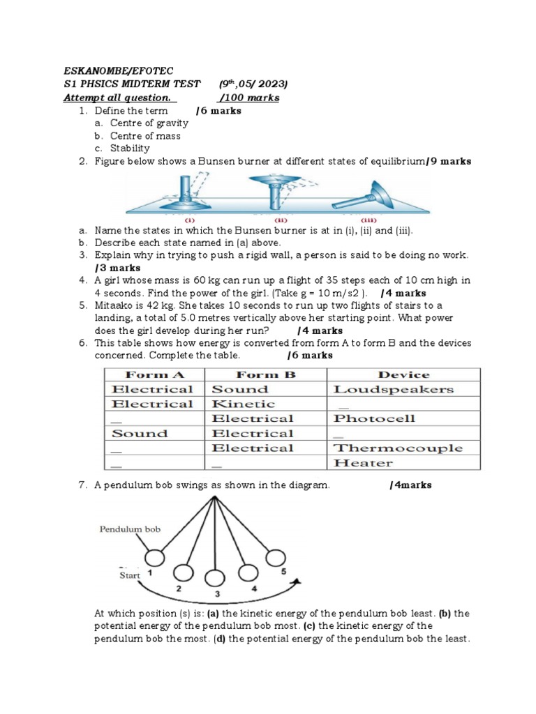 9th Grade Physics Midterm Test Guide | PDF | Science & Mathematics