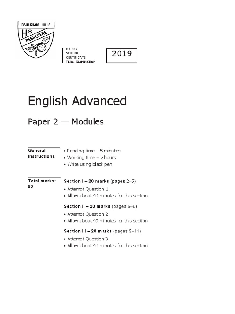 Baulkham Hills 2019 English Trial Paper 2 Advanced | PDF