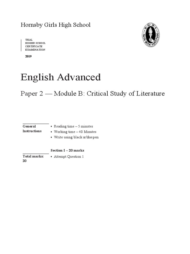 Hornsby Girls 2019 English Trial Paper 2 Advanced | PDF