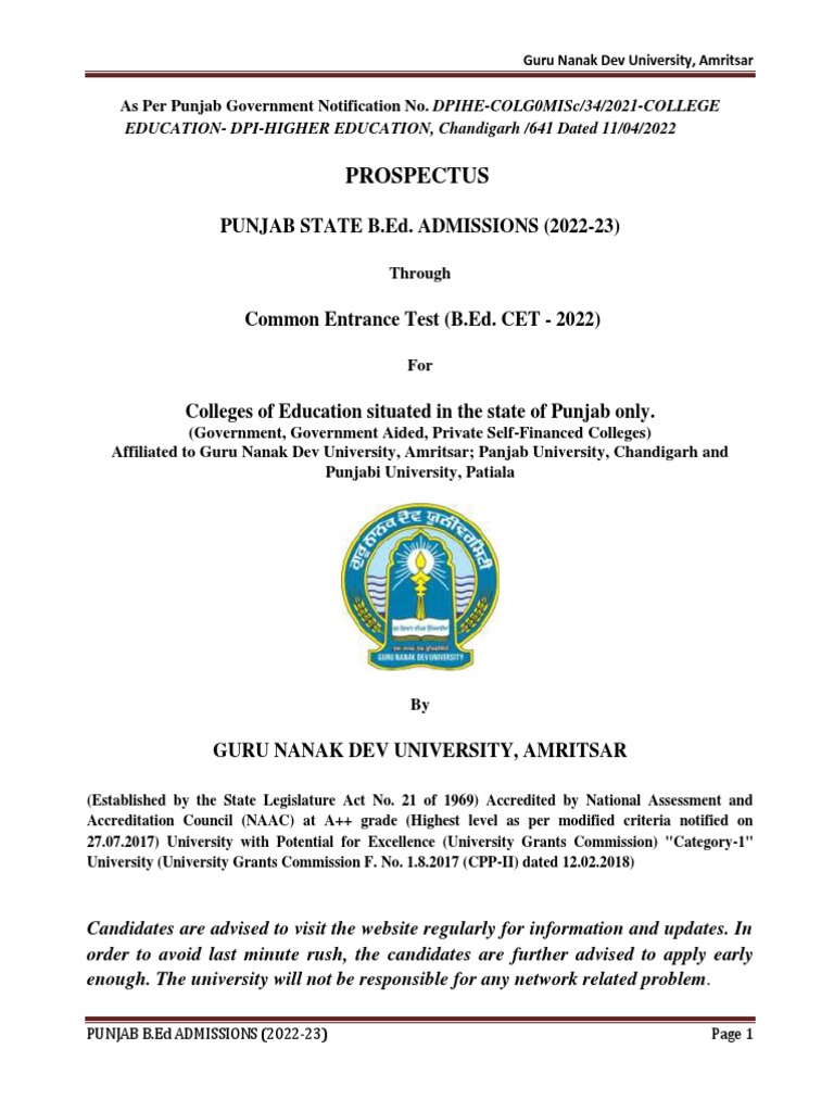 Prospectus B.Ed Revised On 7-7 GNDU Amritsar | PDF | Career & Growth