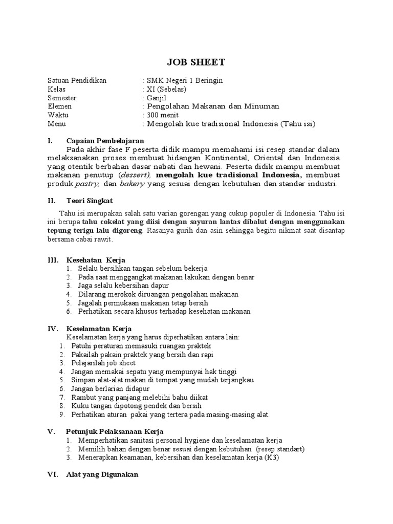 JOBSHEET FASE F (Tahu Isi) | PDF