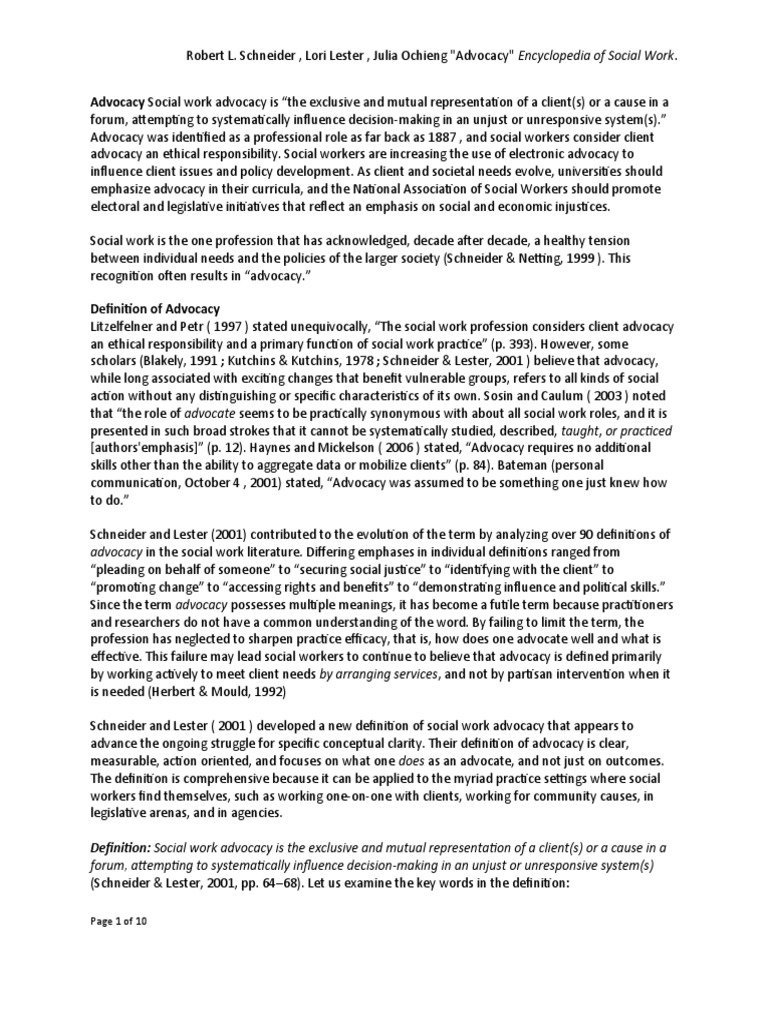 Robert L. Schneider, Lori Lester, Julia Ochieng - Advocacy | PDF