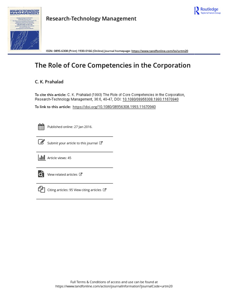 The Role of Core Competencies in The Corporation Prahalad | PDF