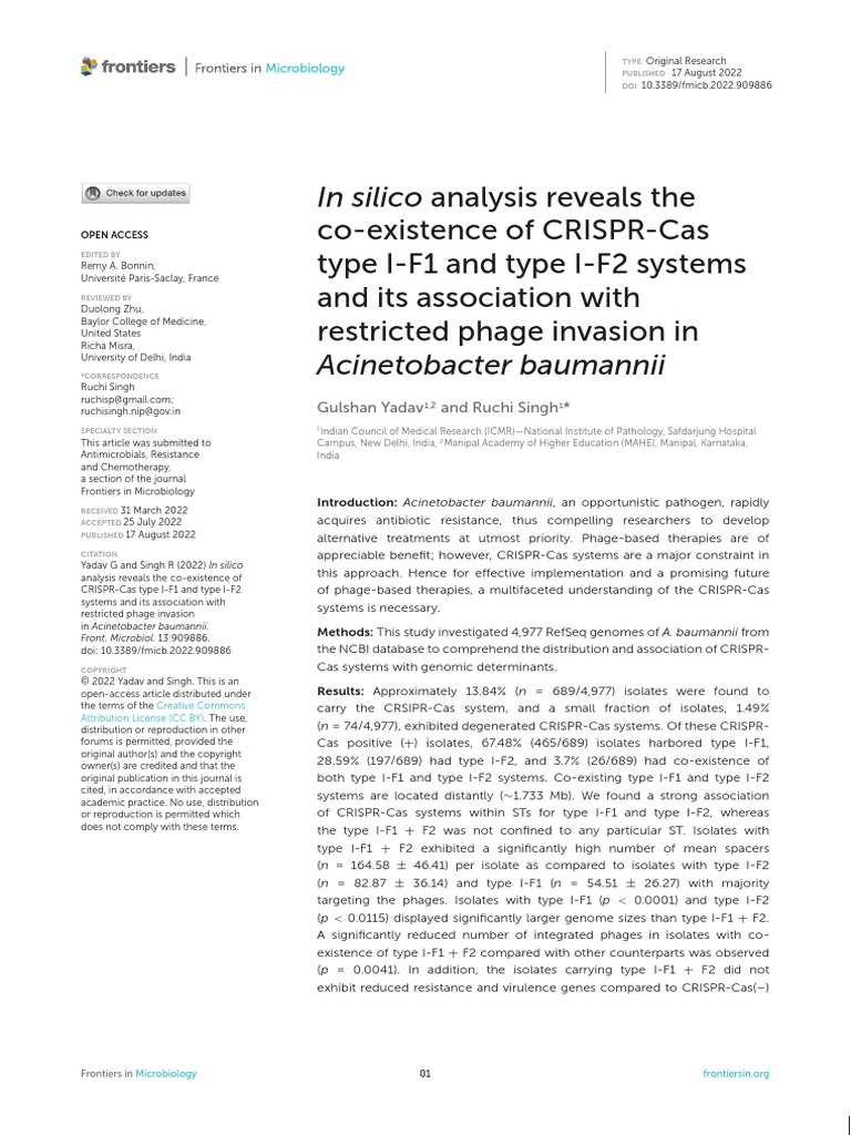 In silico analysis revels co existence of CRISPR-Cas type F1 and F2 in ...
