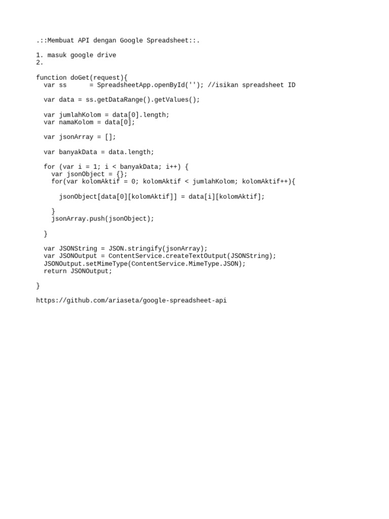 Membuat API Dengan Google Spreadsheet | PDF Membuat API Dengan Google Spreadsheet | PDF