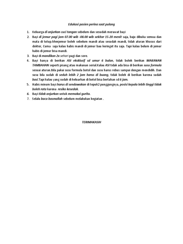 Edukasi Pasien Perina Saat Pulang | PDF | Pengembangan Diri