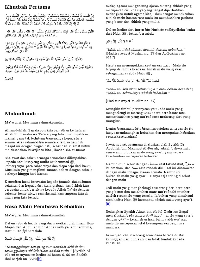Khutbah Jumat Tentang Rasa Malu | PDF