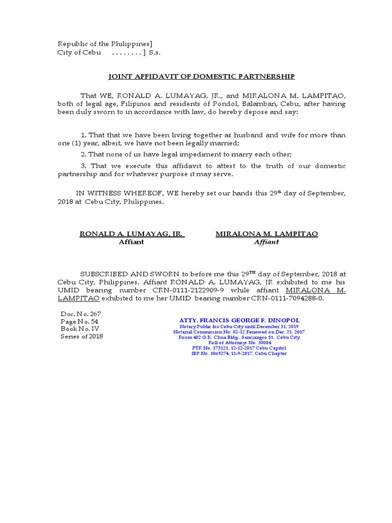 Joint Affidavit of Domestic Partnership | PDF