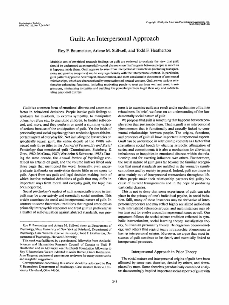 Guilt An Interpersonal Approach | PDF