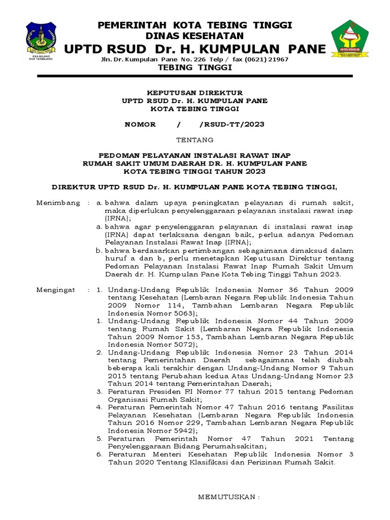 SK Jumlah Tempat Tidur 2023 | PDF