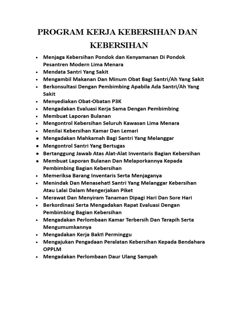 Program Kerja Kebersihan Dan Kesehatan | PDF