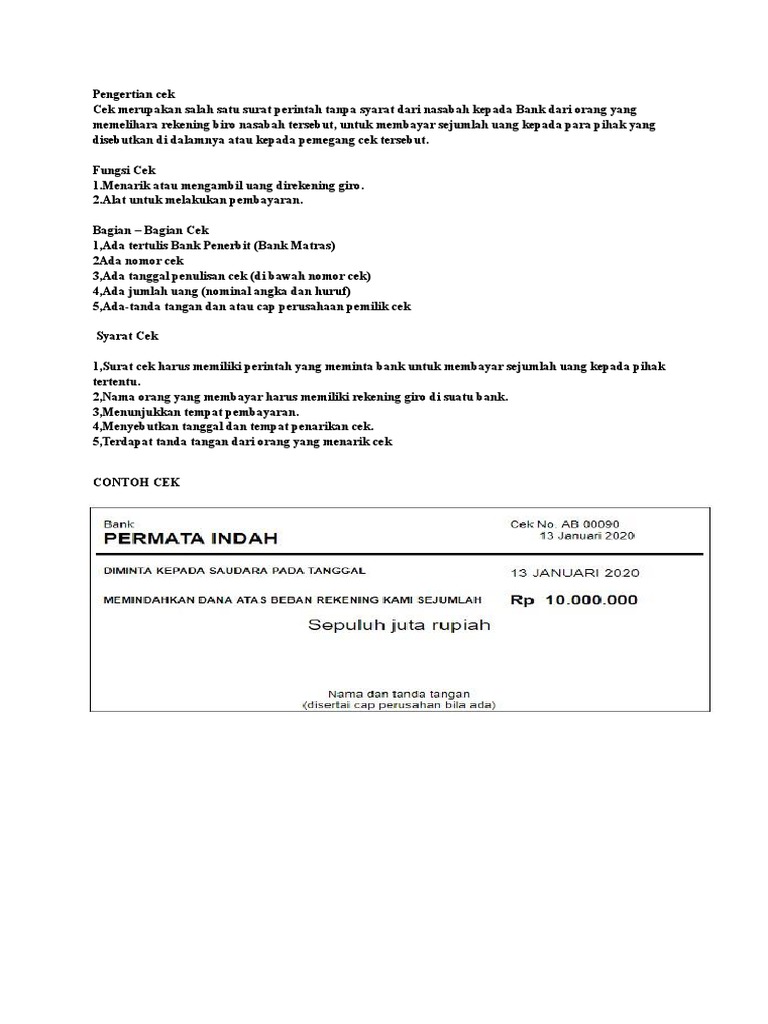 Pengertian dan Fungsi Cek, Kwitansi, Nota | PDF | Pengelolaan Keuangan & Uang