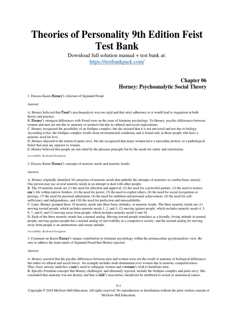 Theories of Personality 9th Edition Feist Test Bank Download | PDF