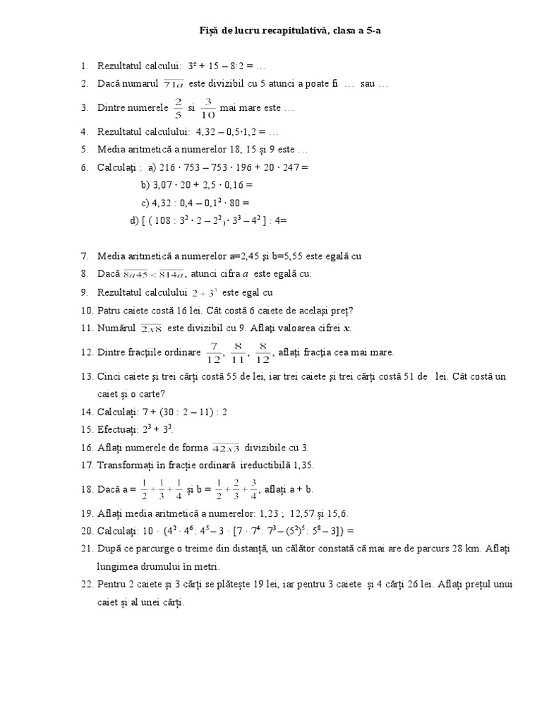 Fisa-recapitulativa-clasa-a-5-a | PDF