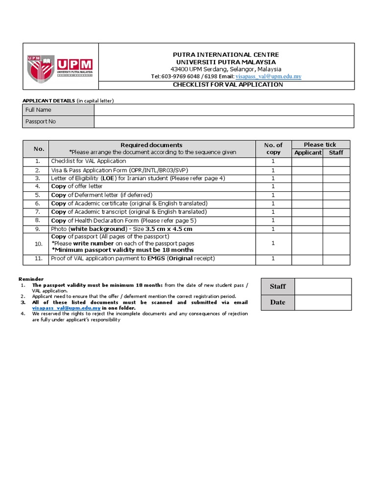 2022092612374509092022_CHECKLIST_FOR_VAL_APPLICATION | PDF