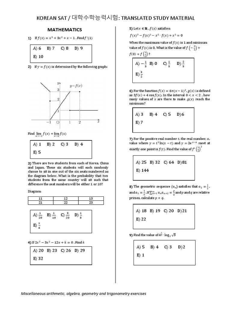 Korean SAT Math Study Guide | PDF