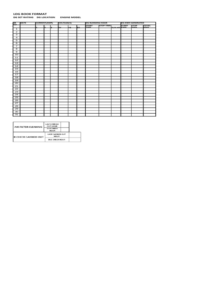 DG Log Book Format | PDF