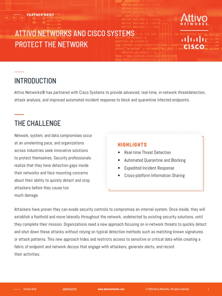 Attivo Networks-Cisco Partner Brief | PDF