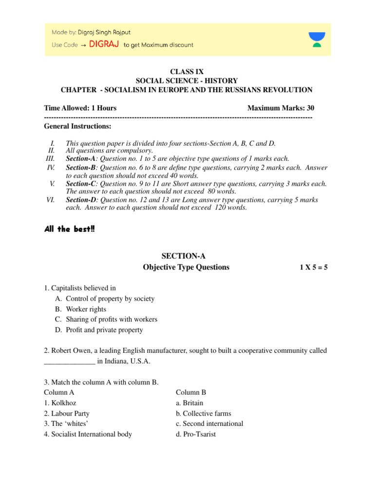 Russian Revolution Questions | PDF | Socialism | Social Ideologies