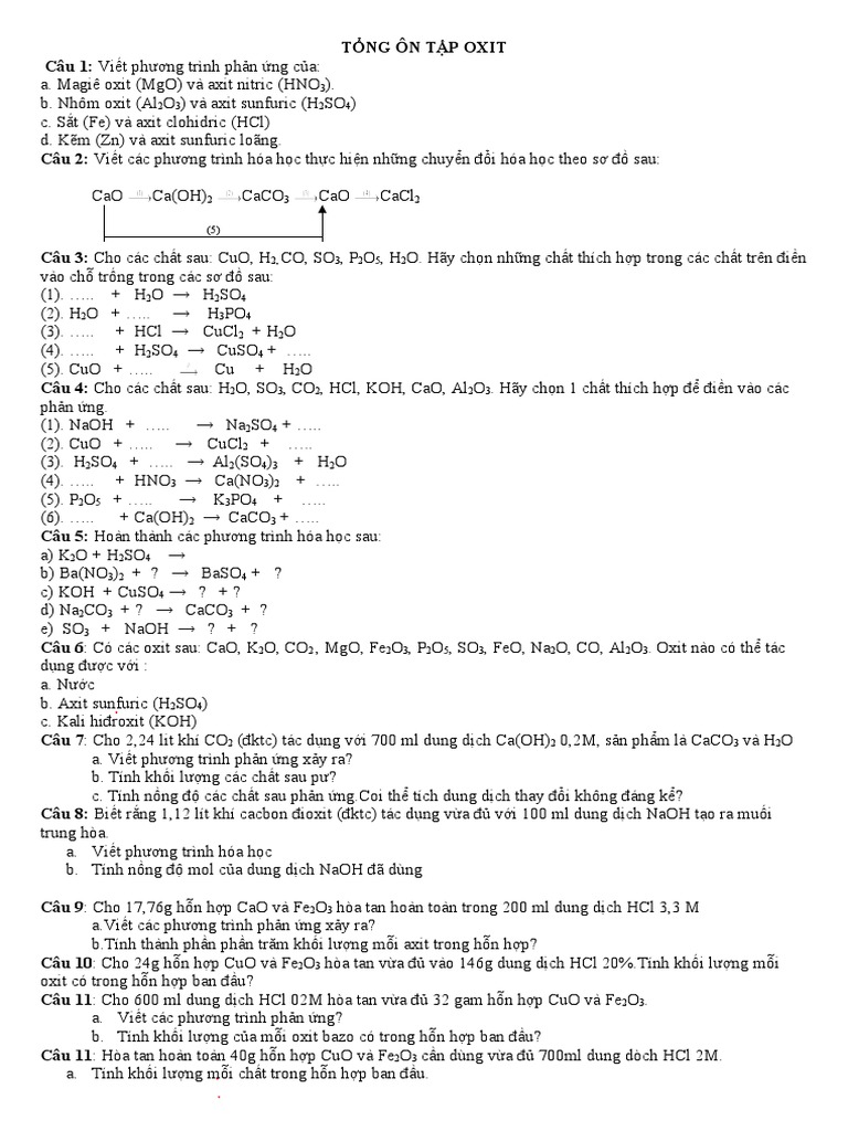 BÀI TẬP VỀ OXIT | PDF