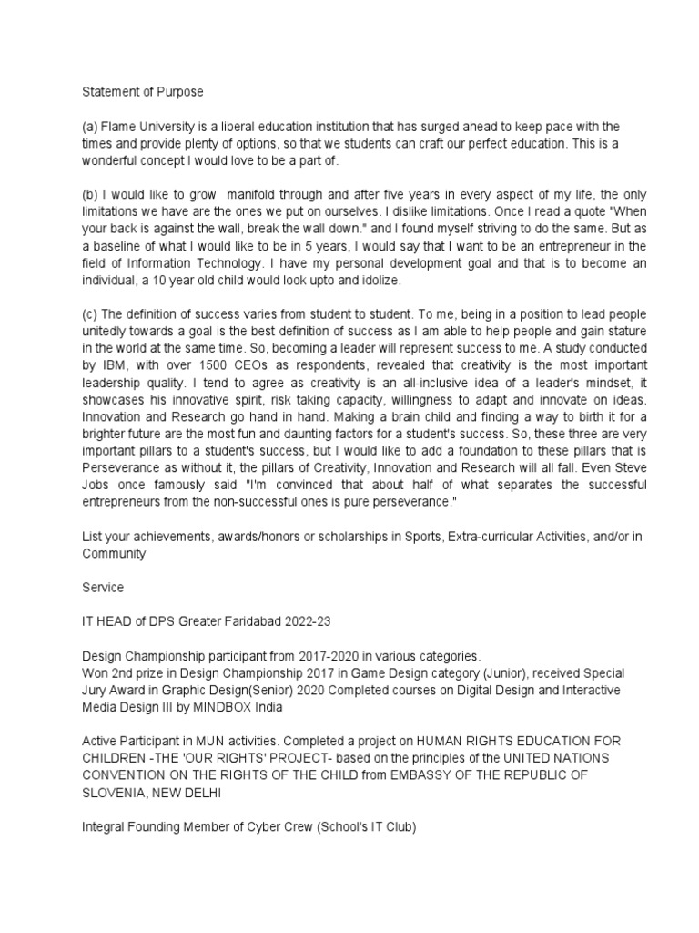 Statement of Purpose | PDF