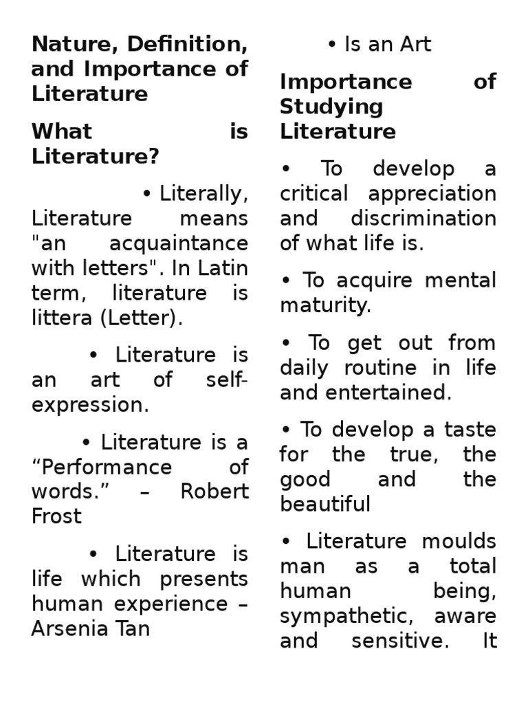 Nature Definition and Importance of Literature | PDF | Poetry | General ...