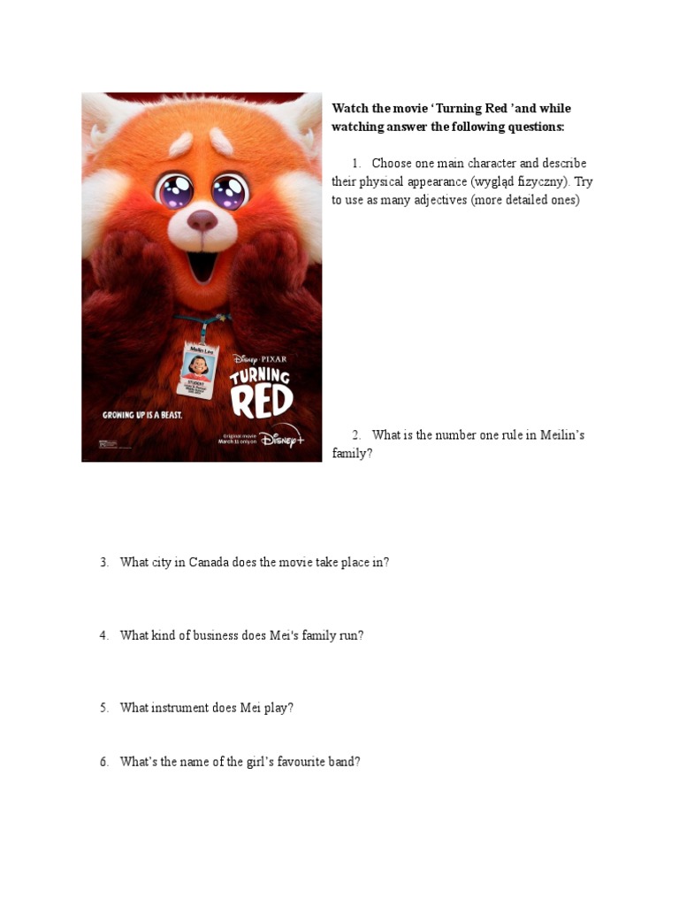 Turning Red - Video Comprehension Exercises | PDF