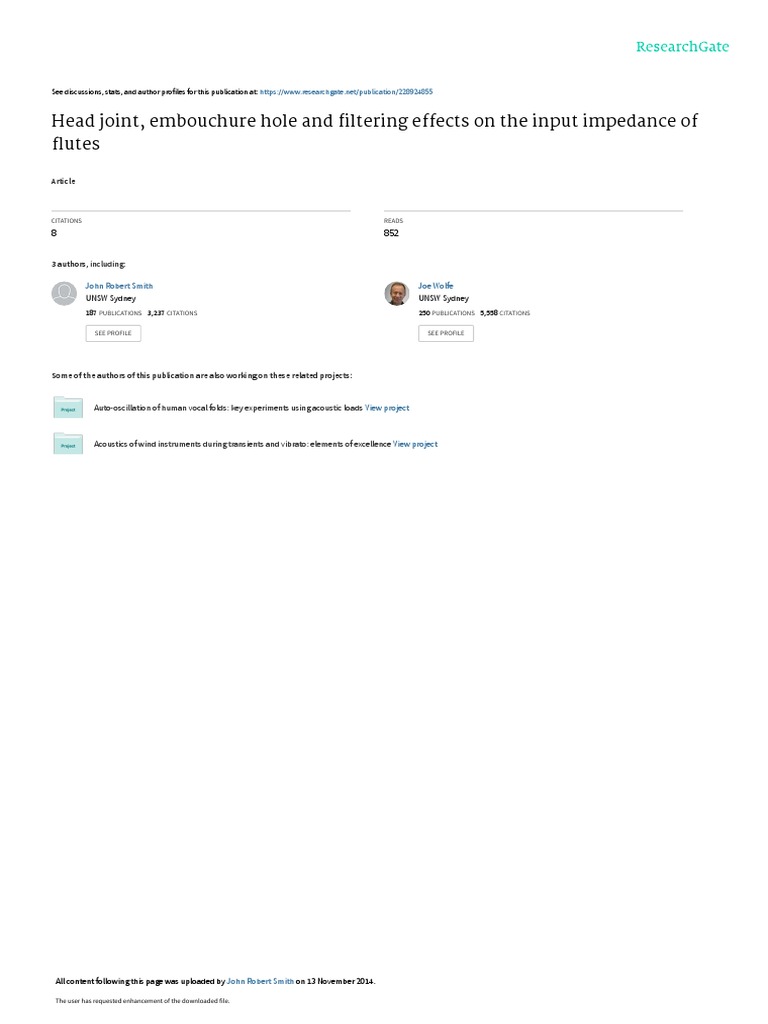 Head Joint Embouchure Hole and Filtering Effects o | PDF | Flute ...