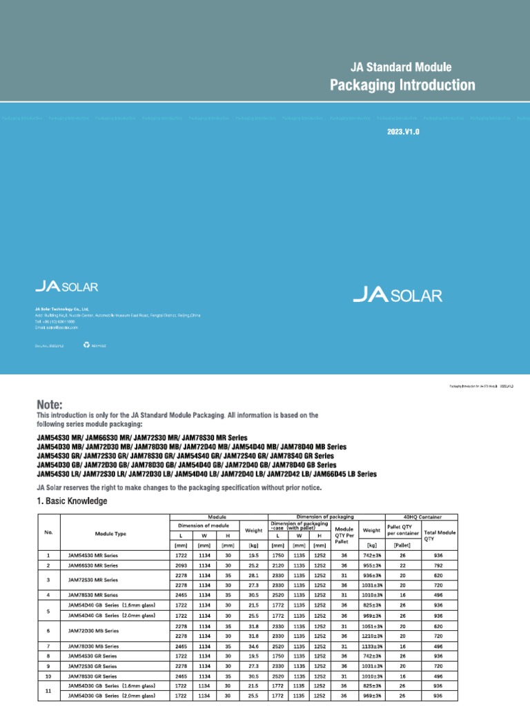 JA Standard Packaging Introduction For 182 Single-Glass and Bifacial ...