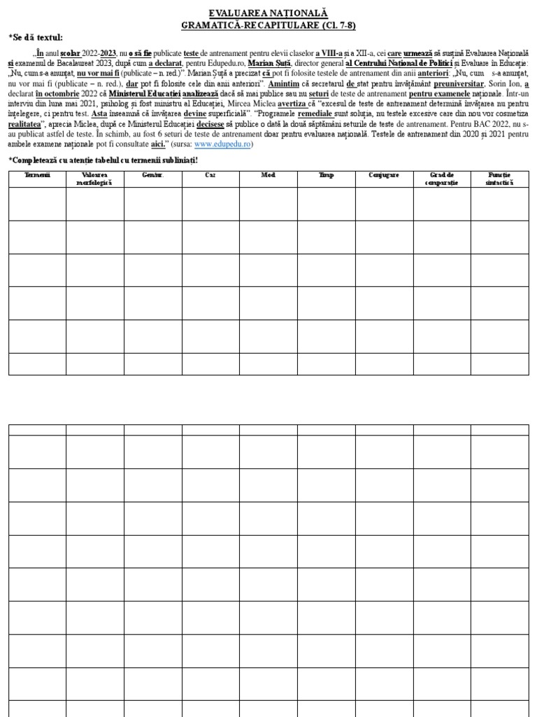Evn Gramatica Recapitulare 2023 | PDF
