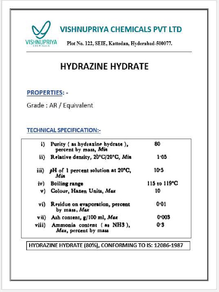 Hydrazine Hydrate 80 VCPLL | PDF