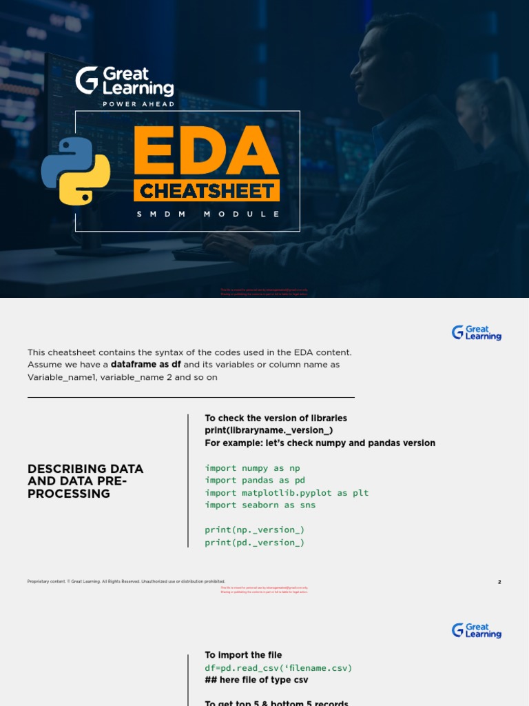 EDA Cheatsheet - Class Note | PDF | Software | Computer Science
