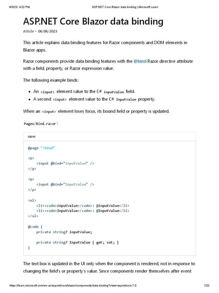 Blazor Data Binding Guide | PDF | Teaching Methods & Materials | Technology & Engineering